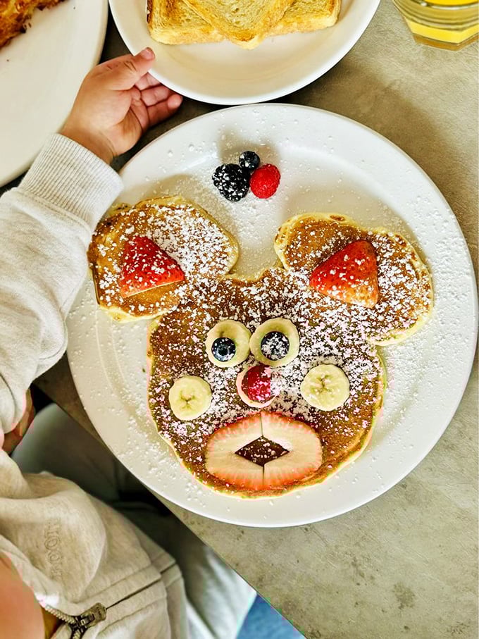 Who says breakfast can't be whimsical? This bear-shaped pancake creation proves morning meals can spark joy for the young and young-at-heart alike.