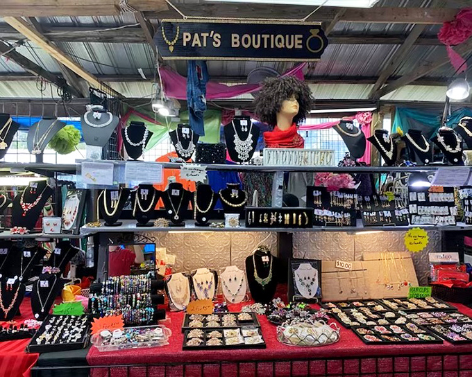 Pat's Boutique dazzles with necklaces for every neckline and a mannequin who's seen it all but tells no tales.