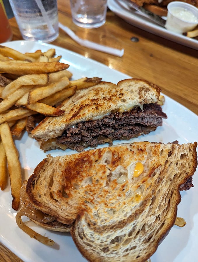 The patty melt &ndash; that glorious hybrid of burger and grilled cheese &ndash; arrives with golden fries that crackle with each bite.