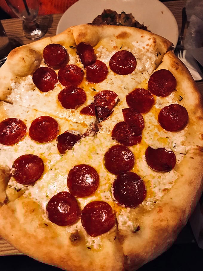 Pepperoni pizza perfection doesn't need explanation. The slightly charred crust edges tell you everything about Triangle's commitment to proper baking.