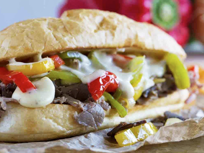 A Philly cheesesteak that would make Rocky climb those steps all over again. The peppers and onions add the perfect knockout punch.