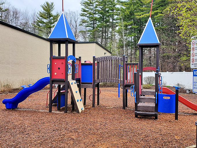 This playground stands ready for tiny shoppers who've reached their retail limit and need immediate entertainment intervention.