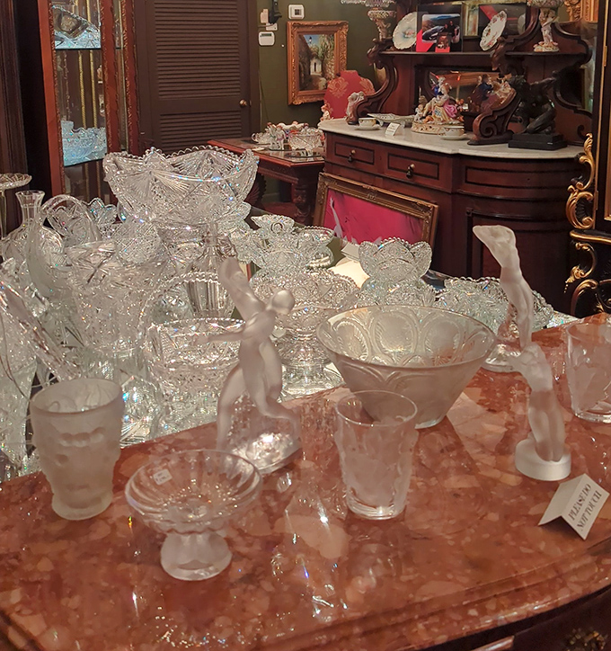 A symphony in crystal and glass. These delicate treasures have survived decades, waiting to catch light on someone's holiday table.