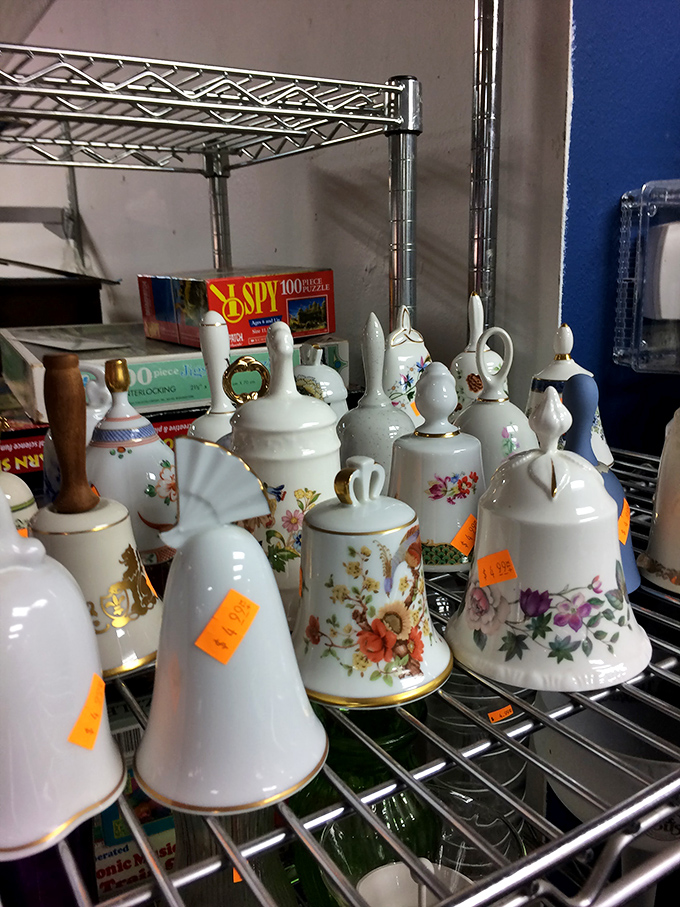 Delicate porcelain bells with hand-painted flowers—the kind of finds that make you call your mother to brag.