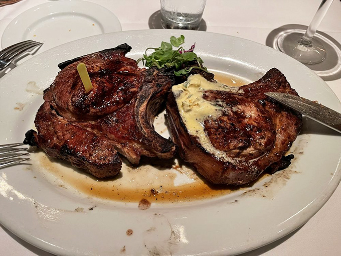 Thick-cut pork chops like these deserve respect, cooked perfectly juicy and full of flavor with colorful accompaniment.