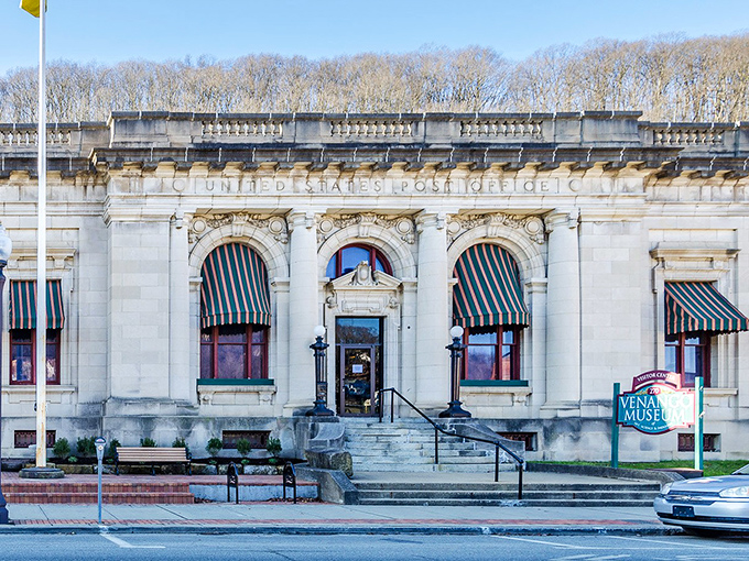 The former U.S. Post Office, now home to the Venango Museum, stands as a testament to when public buildings were designed to inspire. Those striped awnings add a jaunty touch!