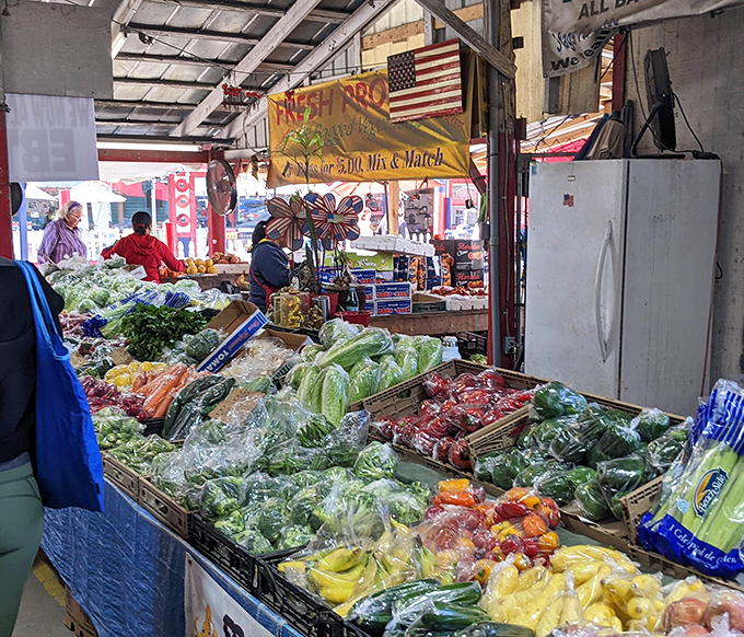 Nature's candy counter! These farm-fresh vegetables and fruits haven't spent half their lives in refrigerated trucks crossing state lines.