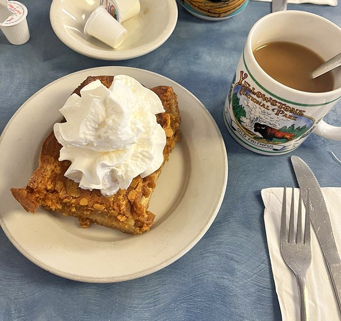 Pumpkin bread pudding crowned with whipped cream &ndash; proof that breakfast dessert should be a constitutional right in Pennsylvania.