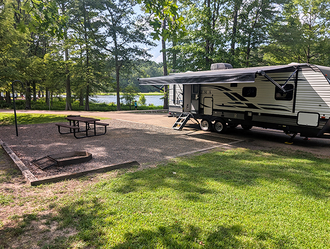 Lakeside camping with all the comforts of home, minus the neighbor who mows at 7 AM on Saturdays.