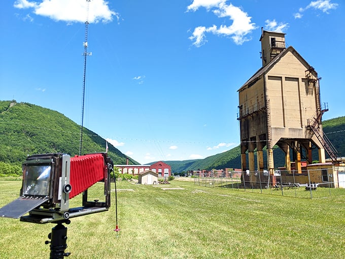 Industrial ghosts whisper stories of Pennsylvania's railroad past, while modern photographers capture their fading grandeur against the valley backdrop.
