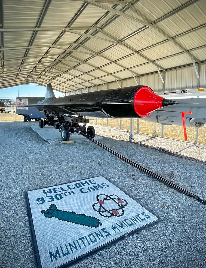 This sleek reconnaissance jet with its distinctive red nose cone reminds us that sometimes the most important missions involved taking pictures, not dropping bombs.