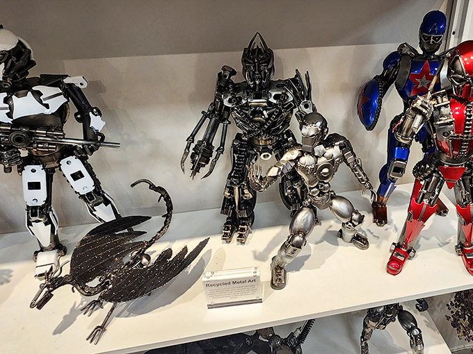 Recycled metal transforms into sci-fi masterpieces&mdash;proof that one shopper's scrap is another's conversation-starting living room centerpiece.