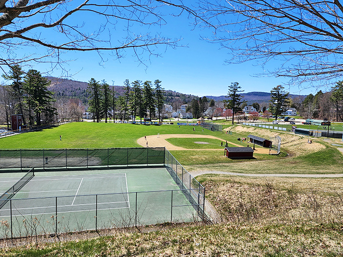 At Remich Park, tennis courts and baseball fields nestle against mountain backdrops&mdash;suburban recreation with wilderness views is the ultimate luxury.