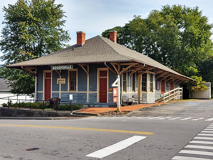 This historic train depot now serves as the Rogersville Heritage Association, preserving stories instead of shipping freight.