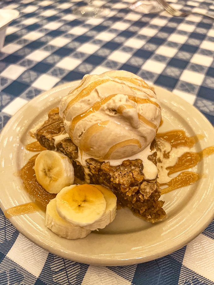Sawdust Pie with bananas and ice cream&mdash;proof that angels are working in the Angus Barn kitchen.
