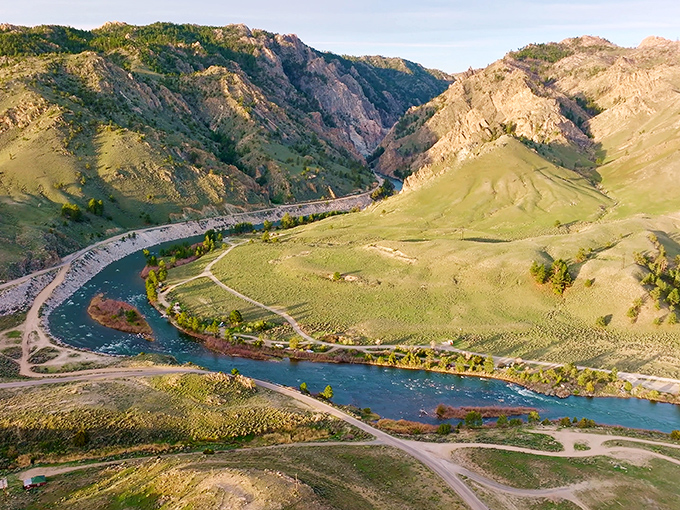 The North Platte River carving its ancient path through the landscape &ndash; nature's original highway, flowing long before humans arrived.