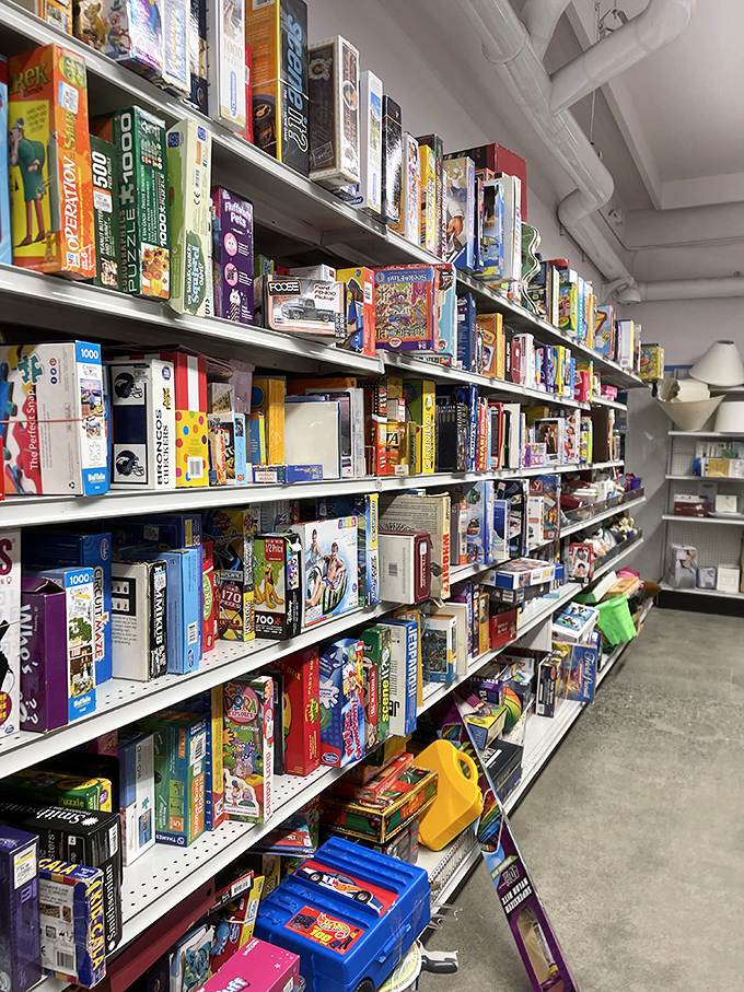Board game heaven! These boxes contain rainy day entertainment that costs less than a movie ticket and lasts infinitely longer.
