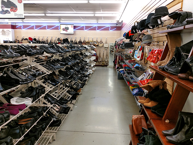 The shoe section: proof that Cinderella's fairy godmother might have been a thrift store volunteer.
