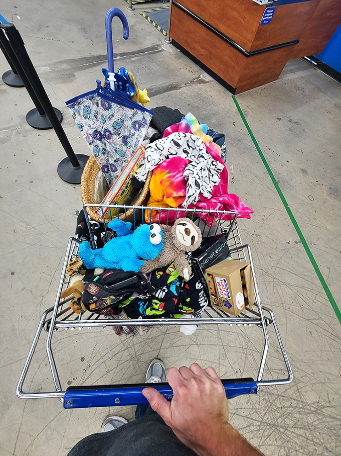 Today's haul: a Cookie Monster, tie-dye shirt, and vintage umbrella&mdash;the makings of either a great outfit or excellent conversation.