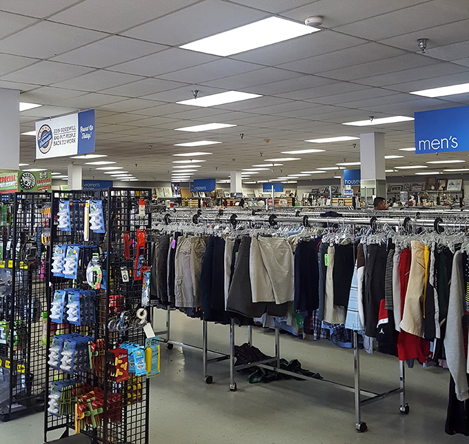 Organization is key at Goodwill, where clear signage and thoughtful merchandising transform what could be chaos into a pleasant shopping experience.