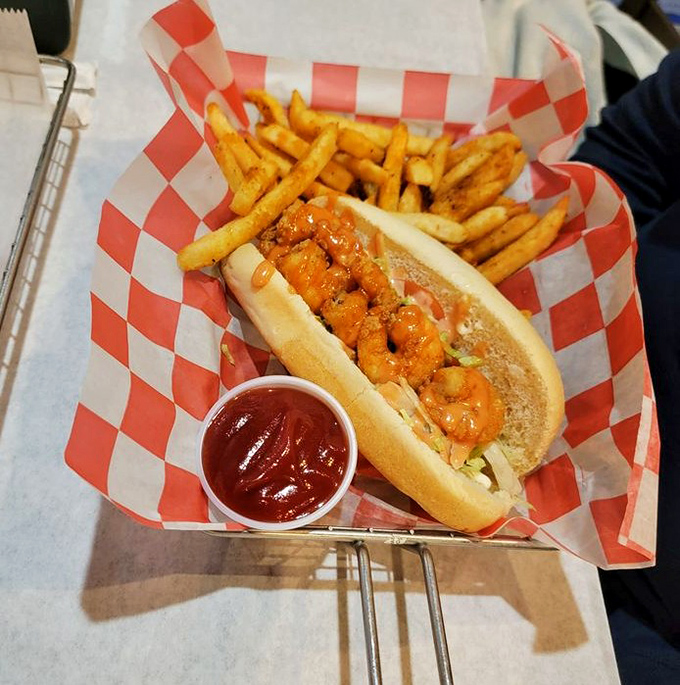 A po'boy that's rich in flavor—crispy shrimp nestled in soft bread with the perfect sauce-to-seafood ratio.