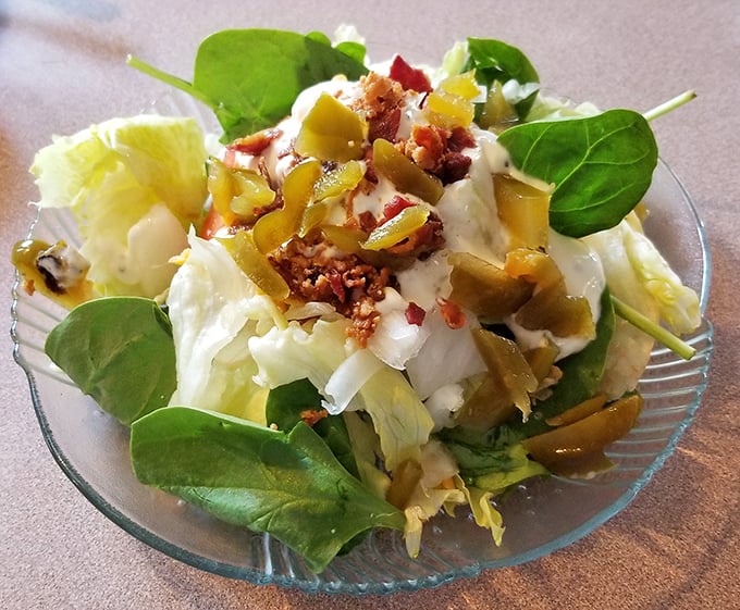 Even the side salad gets respect here&mdash;crisp greens, thoughtful toppings, and dressing that wasn't poured from a bottle with a cartoon mascot.