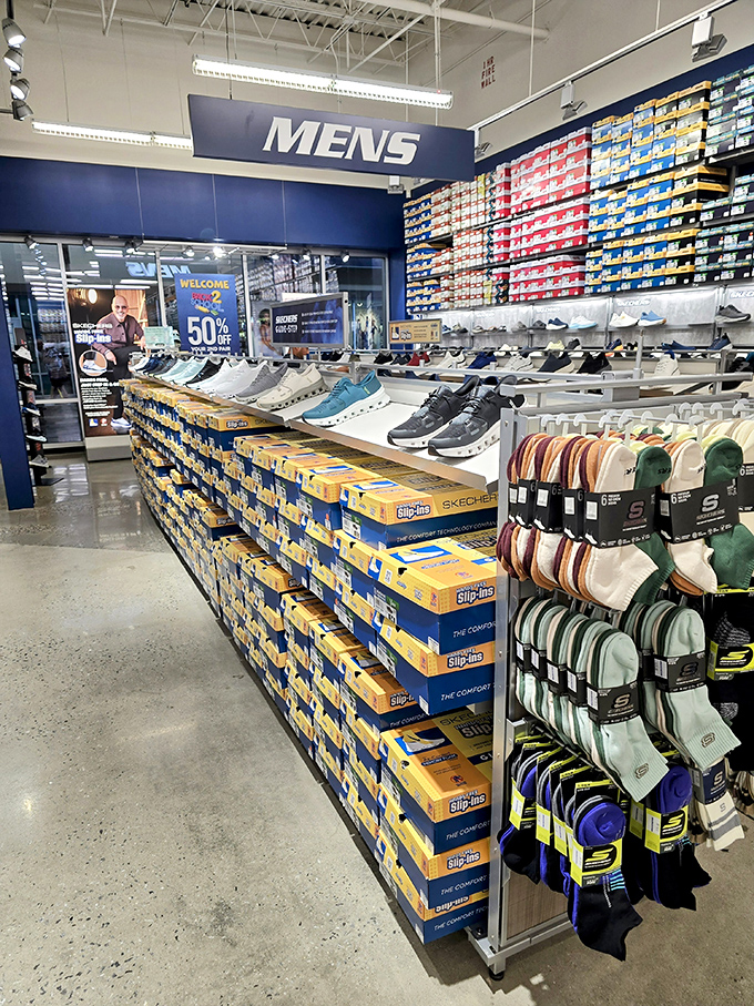 The men's shoe section&mdash;where comfort meets affordability in a display so organized it would make Marie Kondo weep with joy.