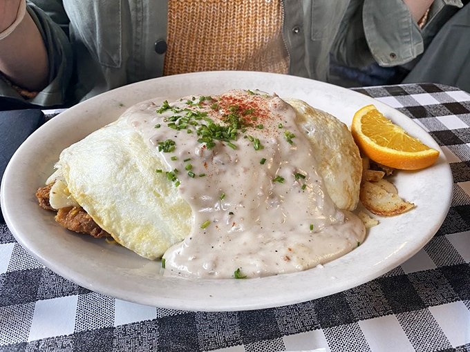 When chicken fried steak meets over-easy eggs, it's not just breakfast, it's a beautiful relationship covered in gravy.