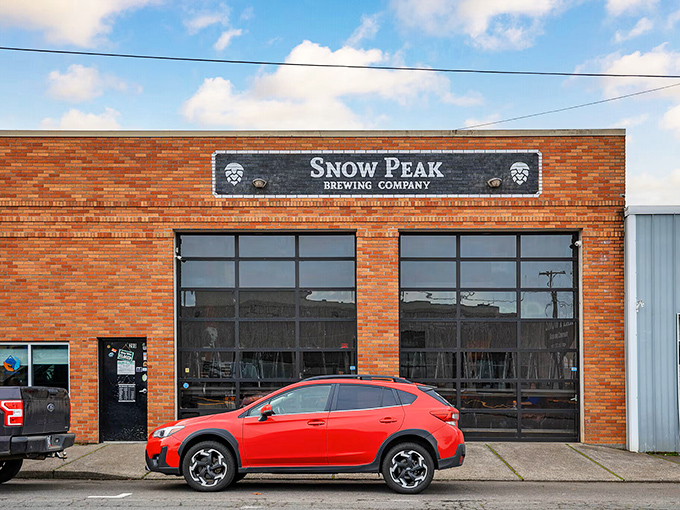 Snow Peak Brewing Company's modern brick facade promises craft beers that won't require a second mortgage to enjoy.