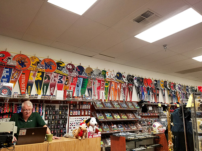 Sports heaven for the dedicated fan. The kind of place where grown adults suddenly remember every statistic from their childhood baseball cards.