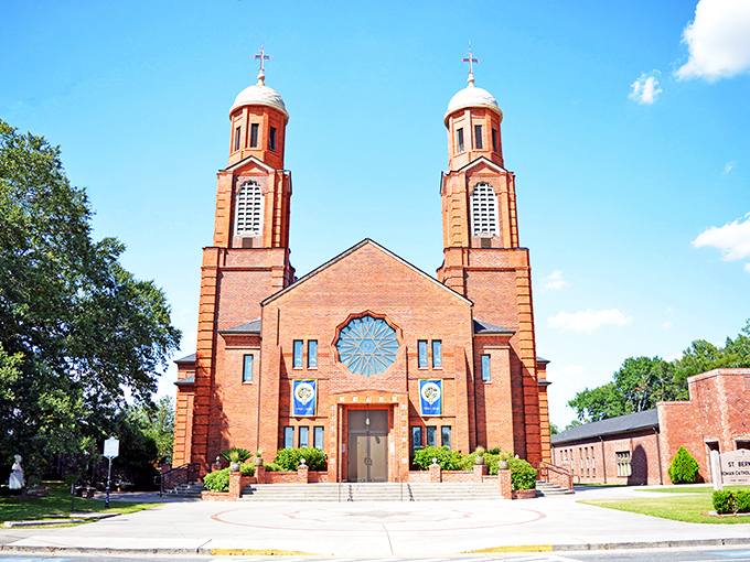 St. Bernard Catholic Church's twin towers stand as architectural anchors in a town where faith and festivities go hand in hand.
