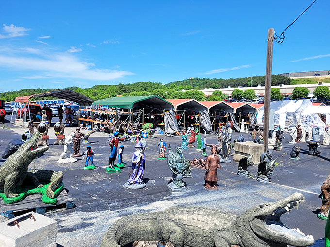 Garden statuary heaven! From alligators to angels, these concrete creatures stand ready to guard your flower beds or terrify the neighbors.
