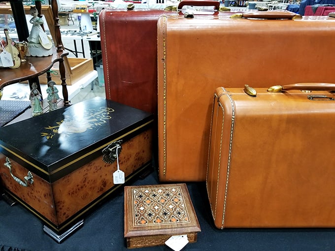 Vintage luggage with the patina of adventures past. These leather beauties have stories to tell that no modern rolling suitcase could match.