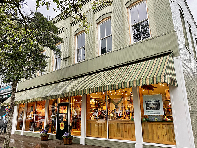This charming storefront with its striped awning and warm lighting practically begs you to come inside and browse awhile.