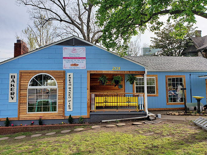This cheerful blue building promises sweet treats that'll make you reconsider your relationship with willpower and good intentions.
