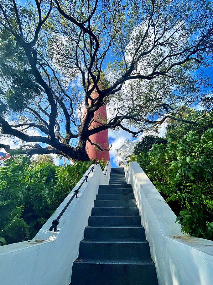 Looking up at this towering structure feels like spotting the world's tallest lifeguard watching over Jupiter's aquatic playground.