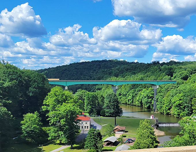 Brookville's bridge spans not just the river but connects the town to its natural surroundings. Modern convenience with a side of breathtaking views.