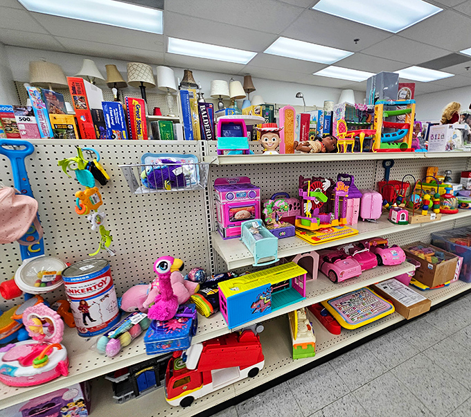 The toy section bursts with colorful potential&mdash;where vintage Fisher-Price meets modern playthings in a multigenerational playground of possibilities.