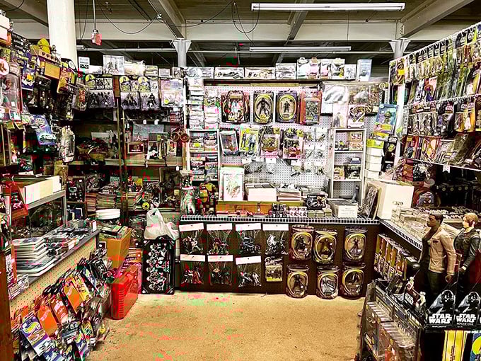 Star Wars collectibles stand at attention, waiting for their next mission. The Force of nostalgia is particularly strong in this corner.