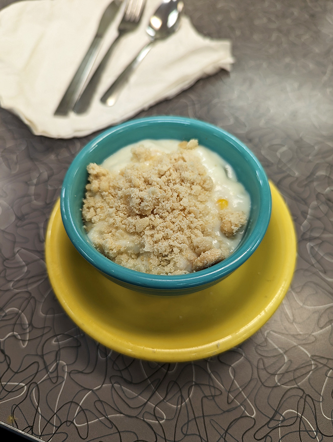 Comfort in a turquoise bowl&mdash;this creamy delight topped with buttery crumbles is what rainy Pittsburgh mornings were made for.