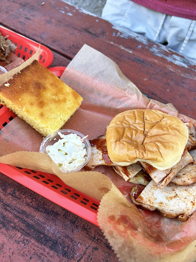 A sandwich and cornbread combo that proves simplicity is the ultimate sophistication &ndash; no culinary gymnastics, just honest-to-goodness flavor.