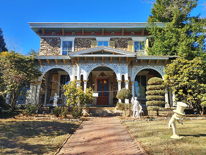 This Victorian-inspired home with ornate details and colorful accents looks like the perfect setting for either afternoon tea or solving a particularly genteel murder mystery.