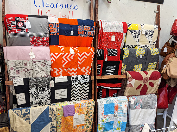 Handmade quilts that could tell stories of countless cozy nights, if fabric could talk.