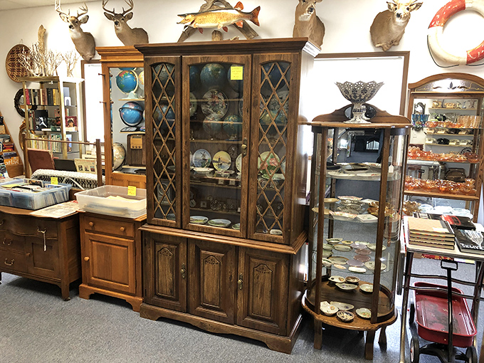 Furniture that tells stories&mdash;this china cabinet has likely displayed wedding crystal through several generations of family dinners.