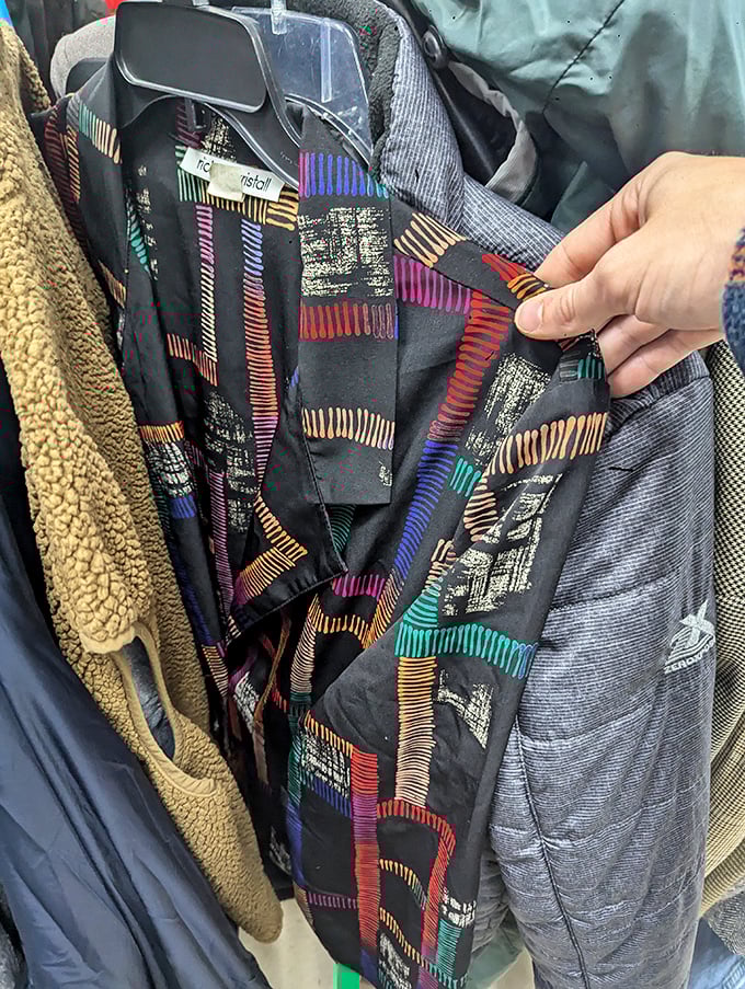 Someone's bold fashion statement becomes another's treasure hunt find&mdash;this vibrant patterned jacket screams "Take me home!"