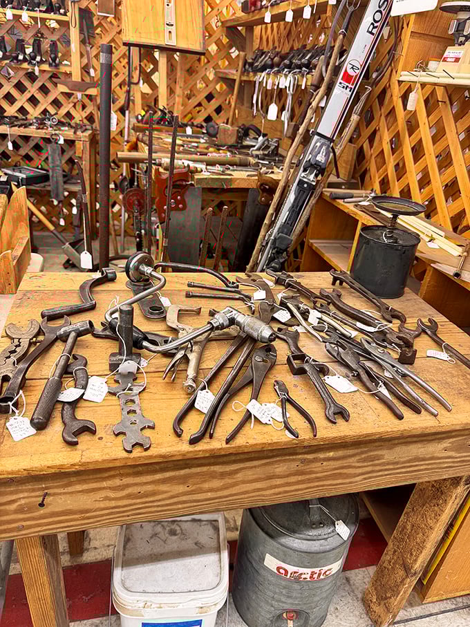 Tools with the patina of honest work&mdash;each wrench and hammer representing craftsmanship from when things were built to last forever.