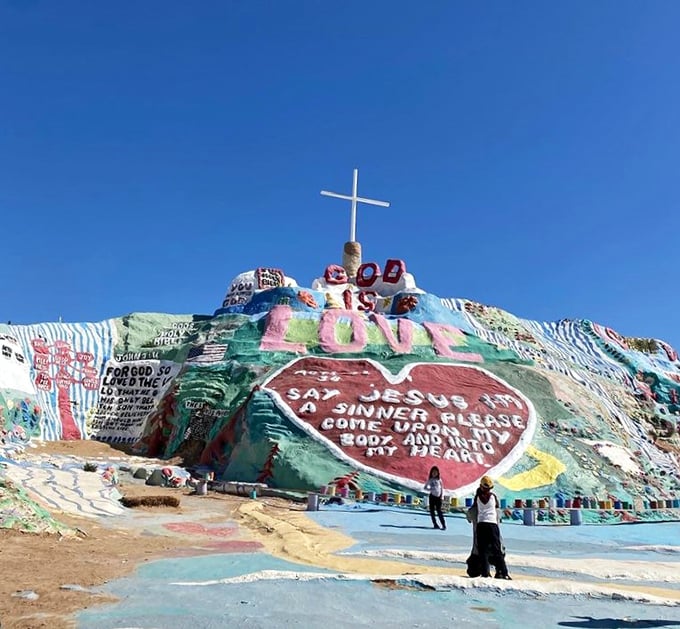 The mountain's message is as bold as its colors. No subtle theological nuances here&mdash;just heart-shaped declarations that would make even a Valentine card blush. 