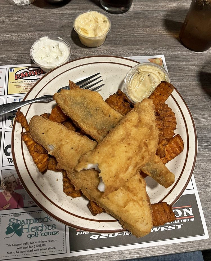 Walleye so perfectly fried it makes you wonder why anyone would eat anything else. Served with waffle fries that deserve their own fan club.