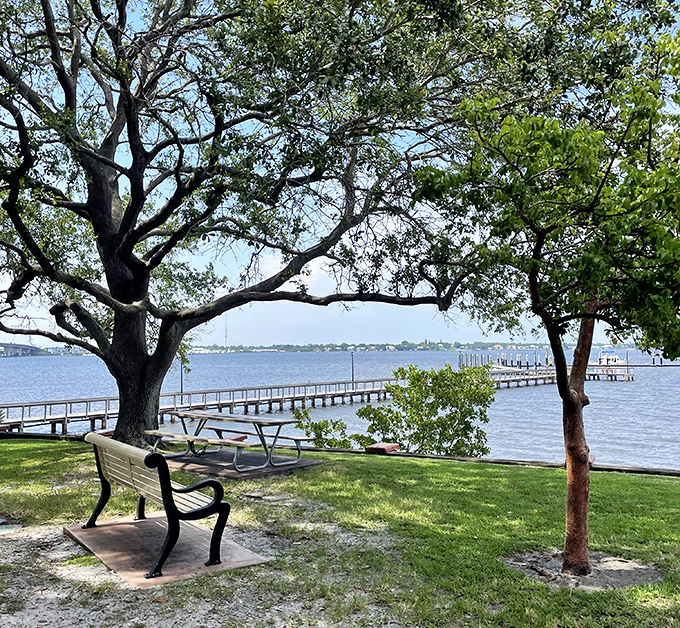 A bench with a million-dollar view where you can contemplate life's big questions or just watch boats drift by.