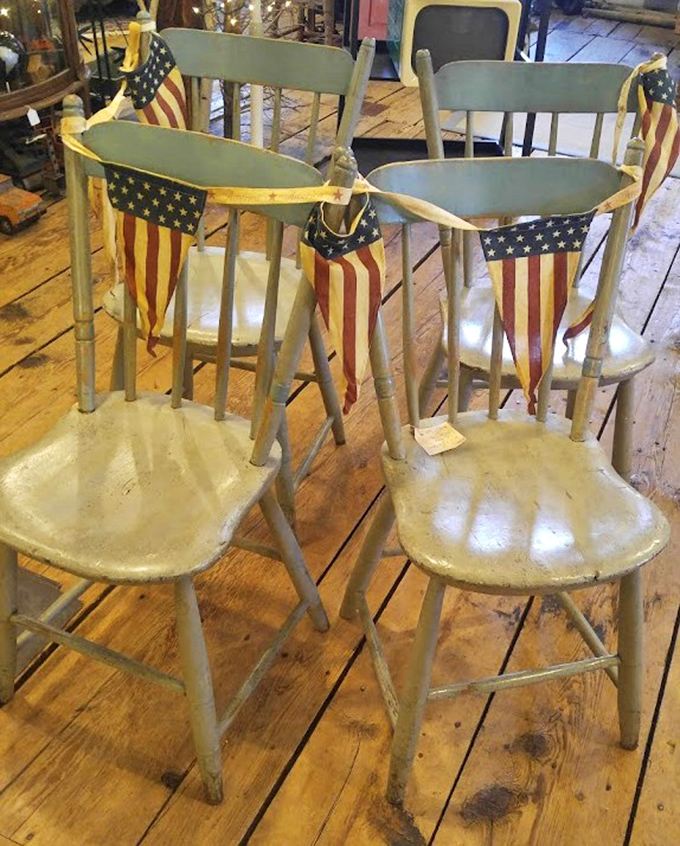 These weathered wooden chairs with their patriotic flair have witnessed decades of family gatherings. Just imagine the conversations they've heard!